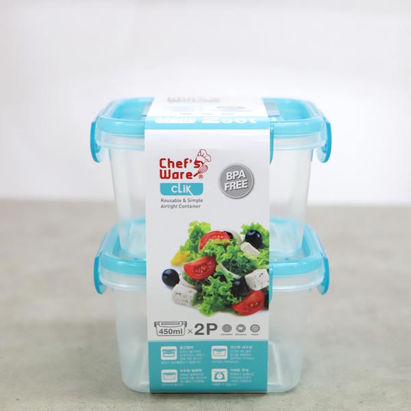 도매콜 셰프웨어 클릭 정사각 밀폐 450ml (2p)